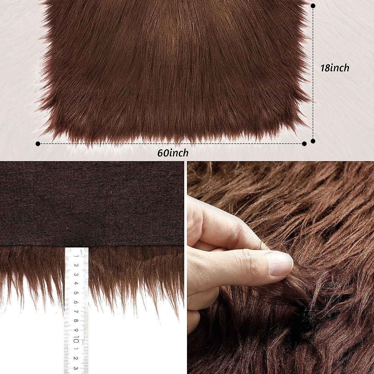 Tatuo Faux Fur Fabric Christmas Fluffy Fuzzy Craft Fake Fur Cuts Shaggy Synthetic Plush Patch Sewing DIY Winter Halloween Costume Gnome Beard Miniature Dolls Rugs Mats Gift(Brown,60 x 18 Inch)