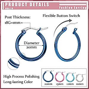 Sanfenly 12 Pairs Stainless Steel Hoop Earrings Small Hoop Earrings for Women Hypoallergenic Multi Colored Silver Gold Plated Hoop Earrings Set (10mm,12mm,15mm,20mm)