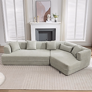 VnndeNest 125'' Modular Sectional Couch, Modern Upholstered L-Shape Sectional Sofa with Chaise Lounge, Comfy Boucle Fabric Curved Cloud Sofa for Living Room, Apartment, Bedroom, Assembly-Free, Green