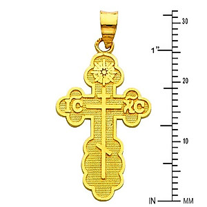 14k REAL Yellow Gold Religious Saint Olga Greek Orthodox Baptismal Cross Charm Pendant