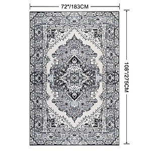 Noahas Grey 6x9 Area Rugs for Living Room, Vintage Machine Washable Rug,Low Pile Print Large Living Room Rug