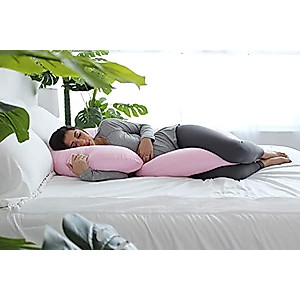 Pharmedoc Pregnancy Pillows, C-Shape Full Body Pillow – Jersey Cover Light Pink – Pregnancy Pillows for Sleeping – Body Pillows for Adults, Maternity Pillow and Pregnancy Must Haves, New Mom Gifts