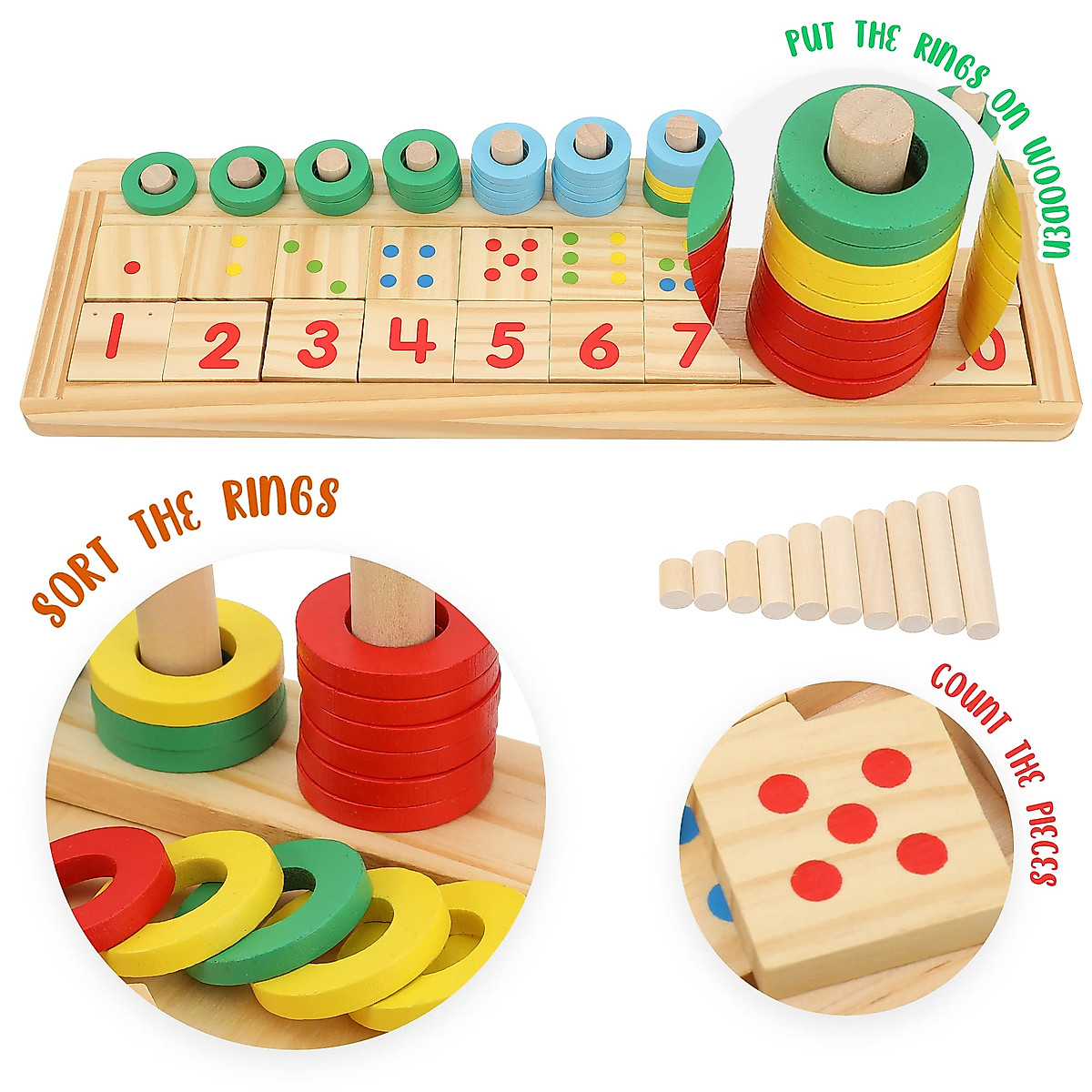 Boxiki kids Wooden Number Blocks. Educational Toy to Boost Kids Intelligence - Montessori, Kindergarten & Preschool Top Choice for Age 3+ Years
