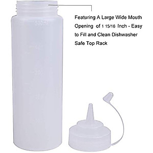 Bekith 12 pack 16 Oz Wide Mouth Plastic Squeeze Condiment Bottles with Twist On Cap Lids and Discrete Measurements, Empty Squirt Bottle For Sauce, Ketchup, Paint