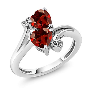 Gem Stone King 10K White Gold Heart Shape Red Garnet and Diamond Ring For Women | 1.83 Ct | Heart Shape 6MM | Gemstone Birthstone | Available In Size 5, 6, 7, 8, 9