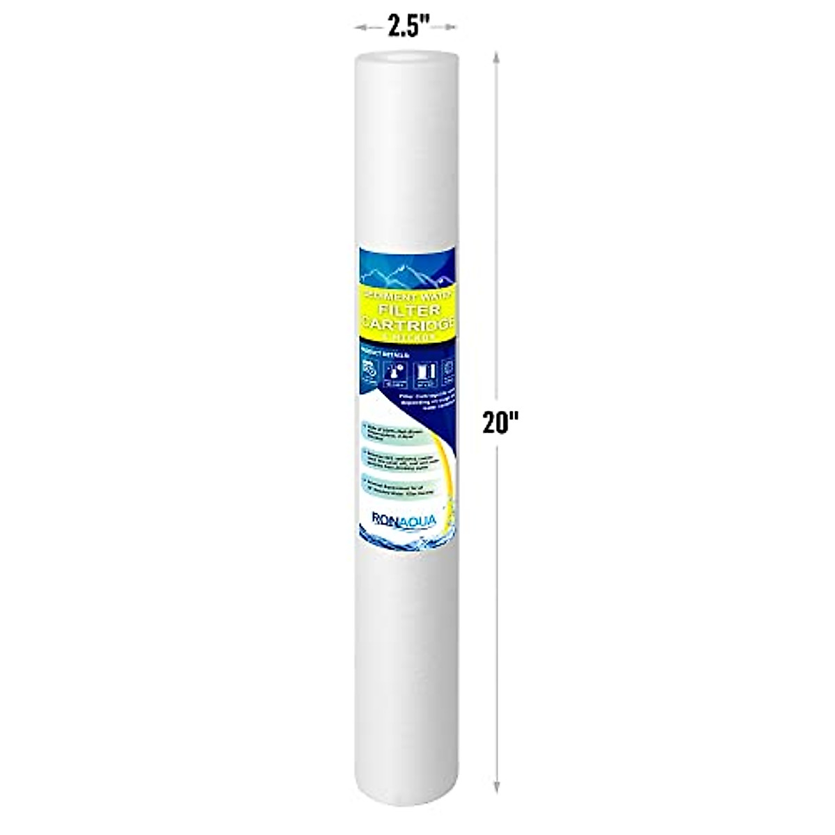 Standard Whole House Melt-blown Four Layers Filtration Polypropylene 5 Micron Sediment Filter 20” x 2.5” Fits 20” x 2.5” Housings. Compatible with FPMB5-20, FPMB520, SDC-25-2005/4, VX05-20 Pack of 6