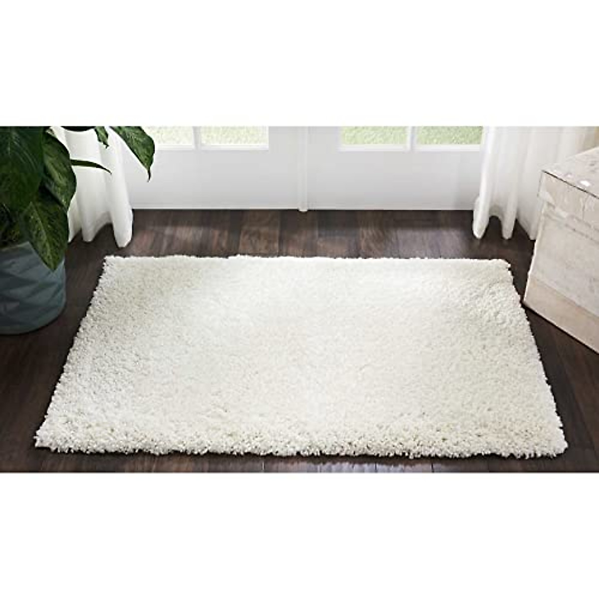Nourison Malibu Shag Solid Ivory 2'6" x 4' Area-Rug, Easy-Cleaning, Non Shedding, Bed Room, Living Room, Dining Room, Kitchen (3x4)