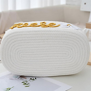 Custom Baby Name Clothes Baskets,Personalized Cute Woven Diaper Basket for newborn,Cotton Round organizer (White)