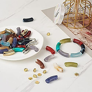 Boutigem 120pcs Chunky Curved Tube Acrylic Beads Imitation Gemstone Loose CCB Plastic Beads Rhinestone Spacer Beads Elastic Thread DIY Stacking Stretch Bracelet Bangle Making Kit