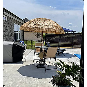 AMMSUN 7.5ft Hula Thatched Tiki Patio Beach Umbrella Hawaiian Style 10 Ribs UPF 50+ with Tilt Carry Bag for Outdoor Tiki Bar, Tropical Palapa, Patio Garden Beach Pool Backyard Natural Color
