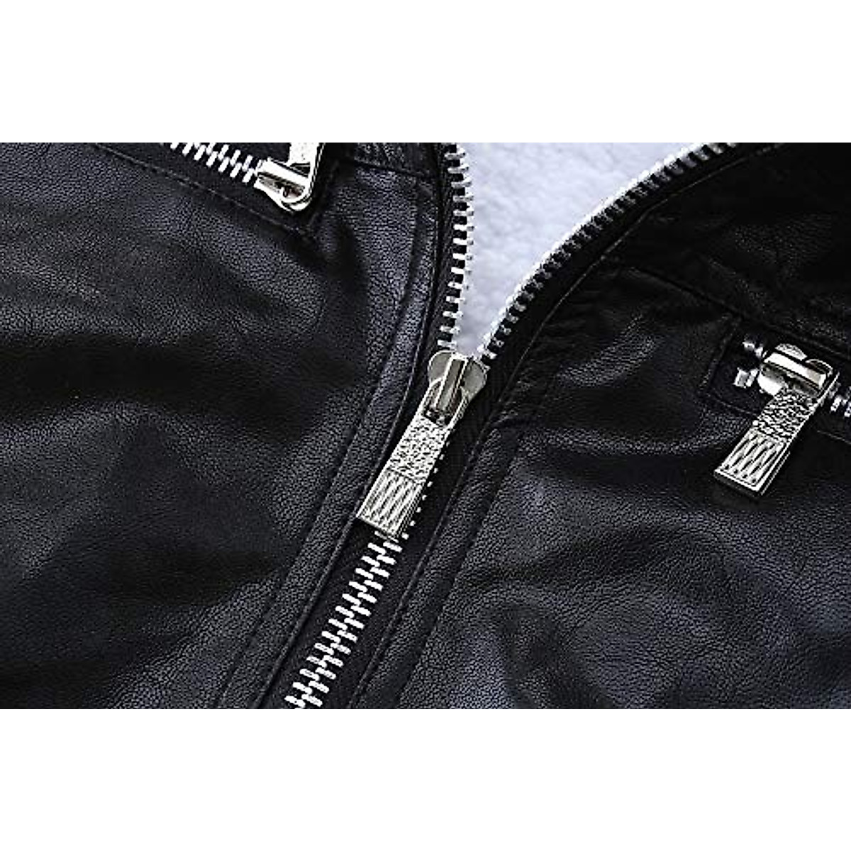 Mud Kingdom Little Boys Leather Jacket with Hood Fur Lined Size 6 Black