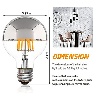 ARGANOL Half Chrome Light Bulb Dimmable 6W (Equivalent 60 Watt), G80/ G25 Globe Shape 2700K Warm White Decorative LED Edison Bulb, Silver Tipped Mirror Larger Light Bulb E26 Base Pack of 4