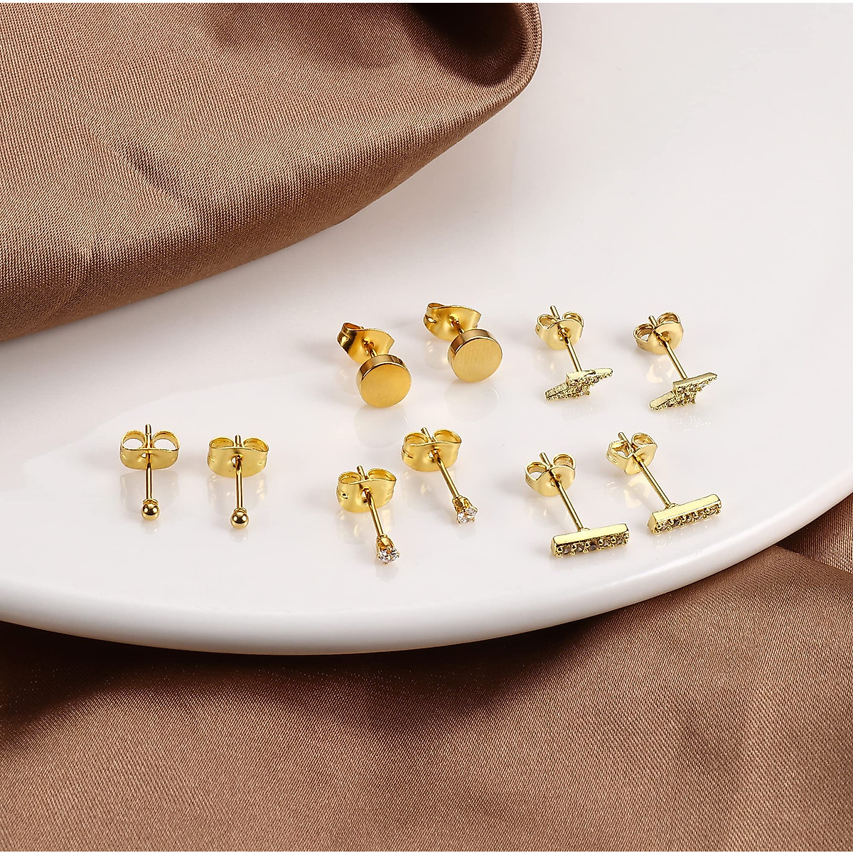 FASACCO Stud Huggies Earring Sets for Multiple Piercing Small Huggie Hoop Earrings Mini Gold Earrings Set