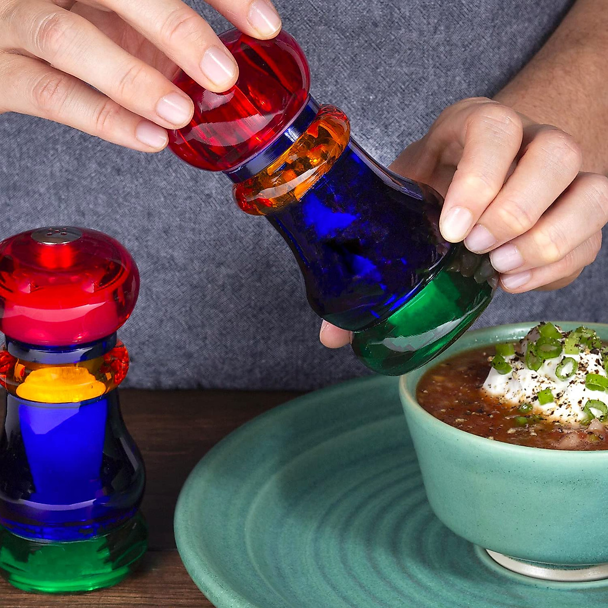 Olde Thompson 5.5" Sunset Fiesta Salt Shaker & Pepper Mill Set, Adjustable Pepper Grinder