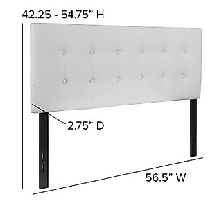 EMMA + OLIVER Button Tufted Upholstered Full Size Headboard in White Vinyl