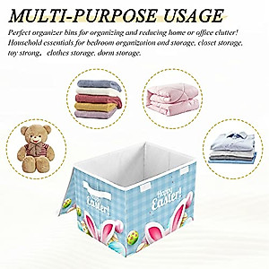 Kigai Happy Easter Storage Bins Foldable Large Cube Storage Box with Lids and Handles for Home Organizer Closet Office Decor 16.5x12.6x11.8 In