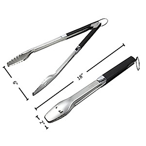 BBQ Mate Gator Grip Snake Eye Tongs - extra long 18" inch heavy duty stainless steel tongs for grilling, cooking, and barbecue