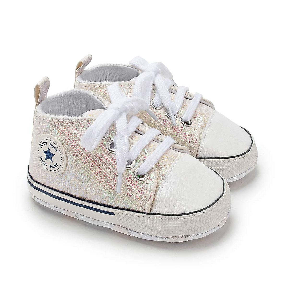 KIDSUN Tutoo Unisex Baby Boys Girls High Top Sneaker Soft Anti-Slip Sole Newborn Infant First Walkers Canvas Denim Shoes