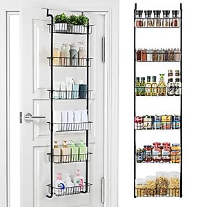 melos Over The Door Pantry Organizer Rack, 6-Tier Heavy-Duty Metal Back Of Door Shelf Organizer, Over The Door Hanging Spice Rack With 6 Full Baskets - Cans, Storage, Closet, Bathroom, Kitchen, 15in