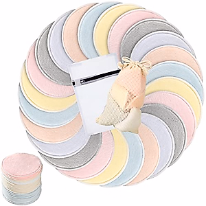 60 Pcs Nursing Breast Pads + 1 Laundry Bag + 1 Travel Storage Bag Washable Reusable Breast Pads Absorbent Leak Protected Breastfeeding Nipple Pads for Maternity Mom Breastfeeding (4.7 Inch)