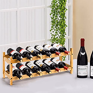 Nicunom Wine Rack Countertop, 2-Tier 12 Bottles Bamboo Wine Storage Rack, Wine Bottle Holder, Wine Display Shelf, Free Standing Wine Storage for Home, Pantry, Cabinet and Bar