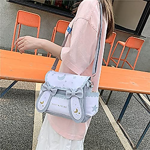 Aktudy Kawaii Japanese Anime Nylon Shoulder Bag, Students Moon Star Printed Sweet Bow Tie Ear Crossbody Handbags Satchel