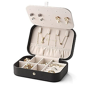 Vlando Faux Leather Travel Jewelry Box Organizer Display Storage Case for Rings Earrings Necklaces, Black
