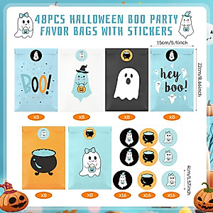 FHzytg 48Pcs Halloween Boo Party Favor Bags, Blue Halloween Ghost Candy Bags Halloween Party Gift Bags for Girl Boy Halloween Spooky Birthday Decorations Boo Baby Shower Happy Boo Day Decorations