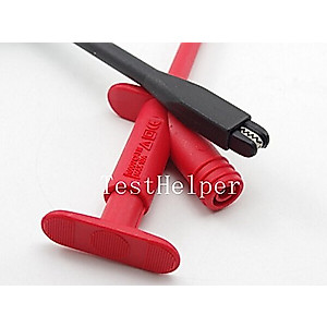 TestHelper TP760-1 Industrial Grade Plunger Style Test Clip Set, Safety Alligator Clamp with 4mm Banana Socket Connection Flexible Spring Jaw Opening Red/Black