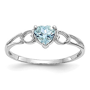 IceCarats 14K White Gold Blue Aquamarine Heart Love Ring March Birthstone Jewelry Size 6