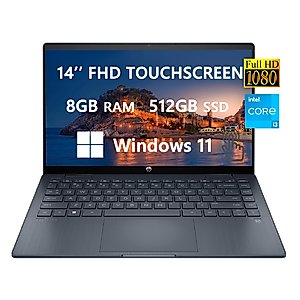 HP 2023 Pavilion 2-in-1 14" FHD Touchscreen Laptops for Student & Business, Intel 12th Gen Core i3-1215U, Up to 4.4 GHz, 8GB RAM|512GB SSD, Long Battery Life, USB-C, Windows 11, Blue, ROKC HDMI Cable