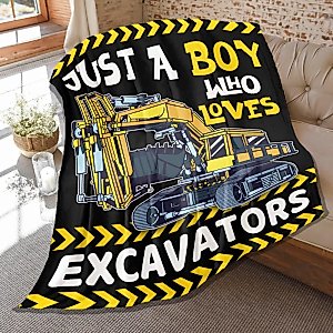 Excavator Blanket,Excavator Gifts for Kids,Just A Boy Who Loves Excavators Blanket Throws,Soft Lightweight Plush Construction Quilts for Bedroom Decoration,50 x 40in for Kids