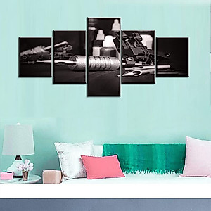 Beauty Salon Pictures for Living Room Tattoo Studio Paintings Black and White Wall Art 5 Panel Printed on Canvas Makeup Artwork Home Modern Decor Framed Gallery-Wrapped Ready to Hang(50''W x 24''H)