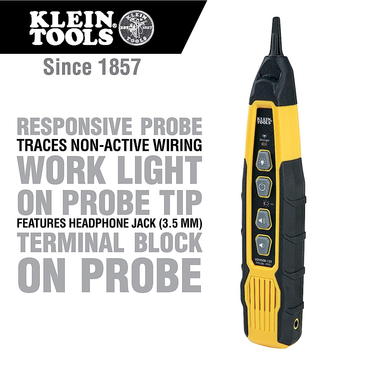 Klein Tools VDV501-852 Cable Tester & VDV500-123 Cable Tracer Probe-Pro Tracing Probe with Replaceable Non-Metallic, Conductive Tip and a Light for Use in Dark Spaces