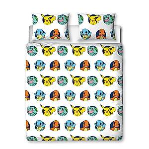 Character World Pokemon Official Double Duvet Cover Set, Gotta Design | Blue Reversible Pikachu Squirtle Charmander 2 Sided Bedding Cover Official Merchandise Including Matching Pillow Cases