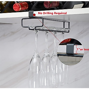GeLive 10 Inch Under Shelf Wine Glass Holder Stemware Rack Under Cabinet Kitchen Hanger Metal Wine Glass Storage Organizer No Drilling, Fit for The Cabinet 1 Inch or Less (Black)