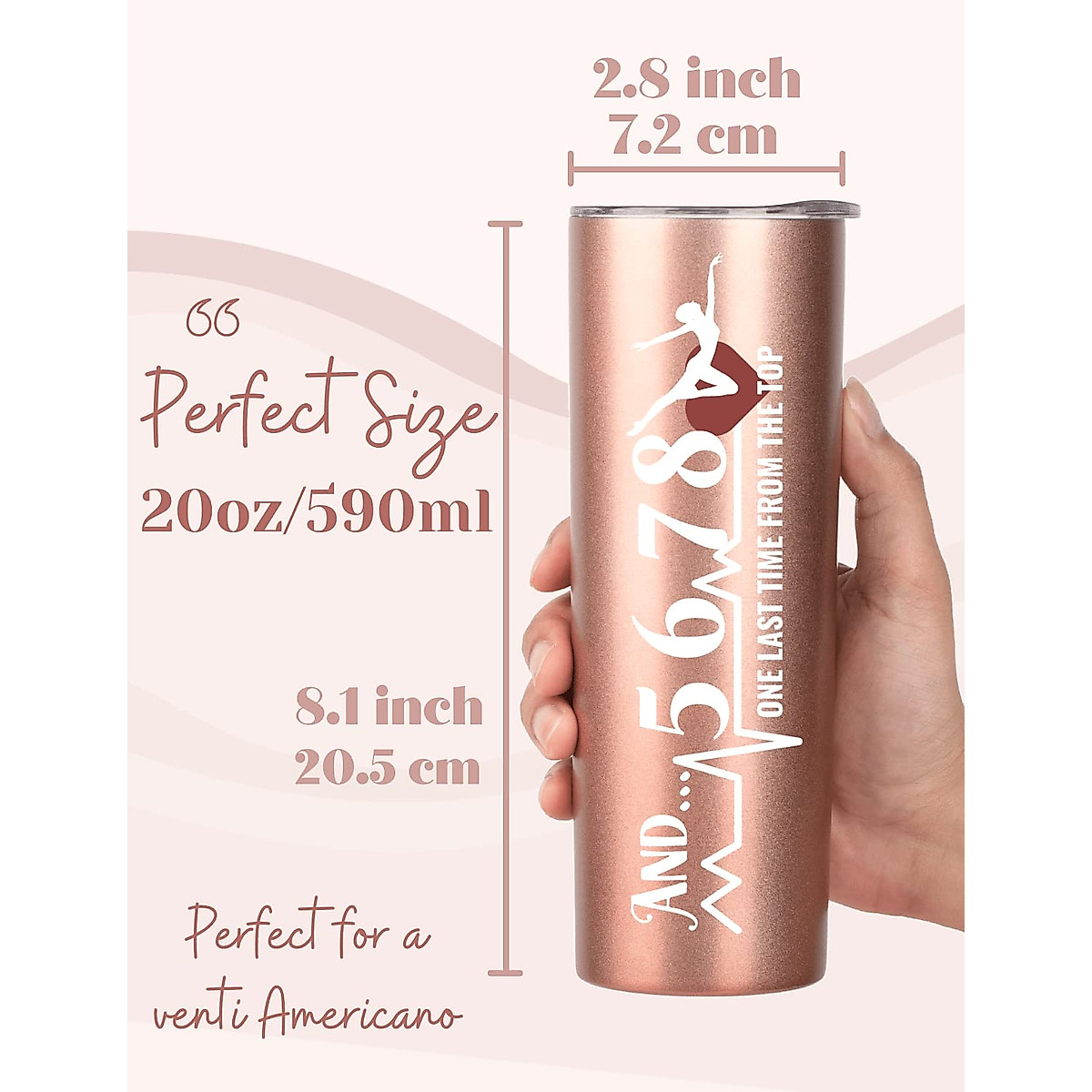 Onebttl Dance Teacher Gifts, Insulated Stainless Steel Wine Tumbler with Lid and Straw, 20 oz, Teacher Appreciation, Birthday, Christmas Gift, 5678, Rose Gold