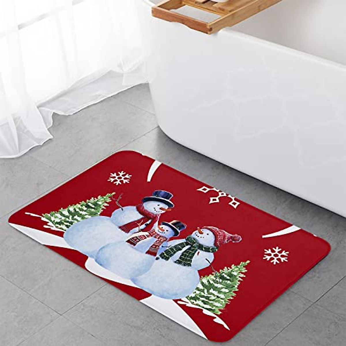 Libaoge Kitchen Mat Rug Set of 2 Christmas Snowman Xmas Tree Snowflake Red Runner Rug Anti-Fatigue Comfort Memory Foam Standing Mat Non-Slip Floor Door Mat for Bathroom Bedroom 18x30in+18x48in