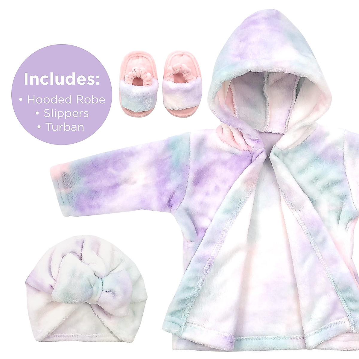 Rising Star Baby Robe Girl, Tie Dye Baby Bathrobe Towel, Slippers & Cap - Bath Robe Spa Set - Best Baby Shower for Girls