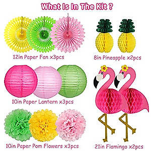 Flamingo Party Supplies, Hawaiian Party Decorations Flamingo and Pineapple Honeycomb Ball Paper Lanterns Paper Fans Pom poms Flowers for Birthday Luau Tropical Bachelorette Party