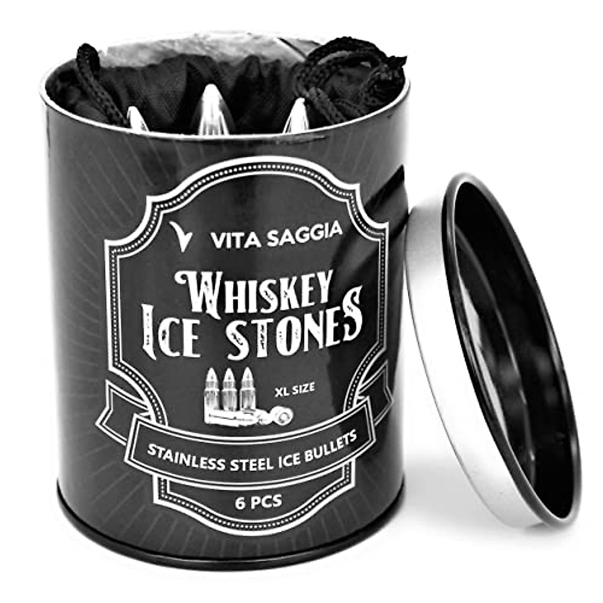 Set of 6 Whiskey Stones Extra Large with Base, Gifts for Christmas Stocking Stuffers, for Men Dad, Unique Ideas for Birthday Boyfriend Him Cool Gadgets for Husband Brother