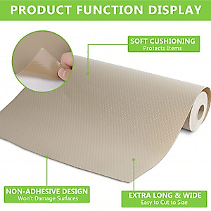 WochiTV Shelf Liner for Cabinets, Drawer 11.8 Inch x 10 Feet, Non Adhesive EVA Plastic Washable and Waterproof Mat for Kitchen, Pantry, Bathroom Closet, Cupboard, Drawer, Khaki