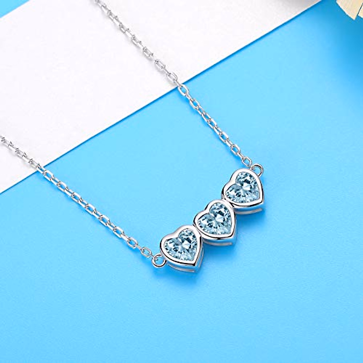 925 Sterling Silver March Choker Necklaces for Young Women Teens - Delicate Blue Heart Birthstone Choker for Women Christmas Birthday Anniversary Jewelry Gifts for Sister Daughter Friends