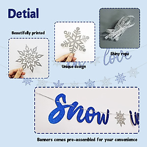 Snow In Love Banner, Glitter Silver Winter Bridal Shower Banner, Winter Wedding Party Decor, Winter Engagement Party Decorations (Blue)