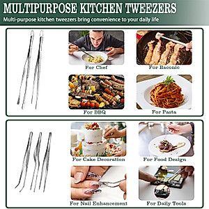 KTFNOMES 5 Pcs Kitchen Cooking Tweezers,12" & 6.3" Stainless Steel Kitchen tongs Set,Professional Food Tweezers for Cooking,Repairing,Seafood,BBQ,Multi-use