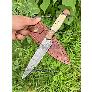 JNR Traders Damascus Paring Knife, Steak Knife, 6 in Chef Knife with Leather Sheath, Full Tang Thin Ultra-Sharp Bbq Knife 3702