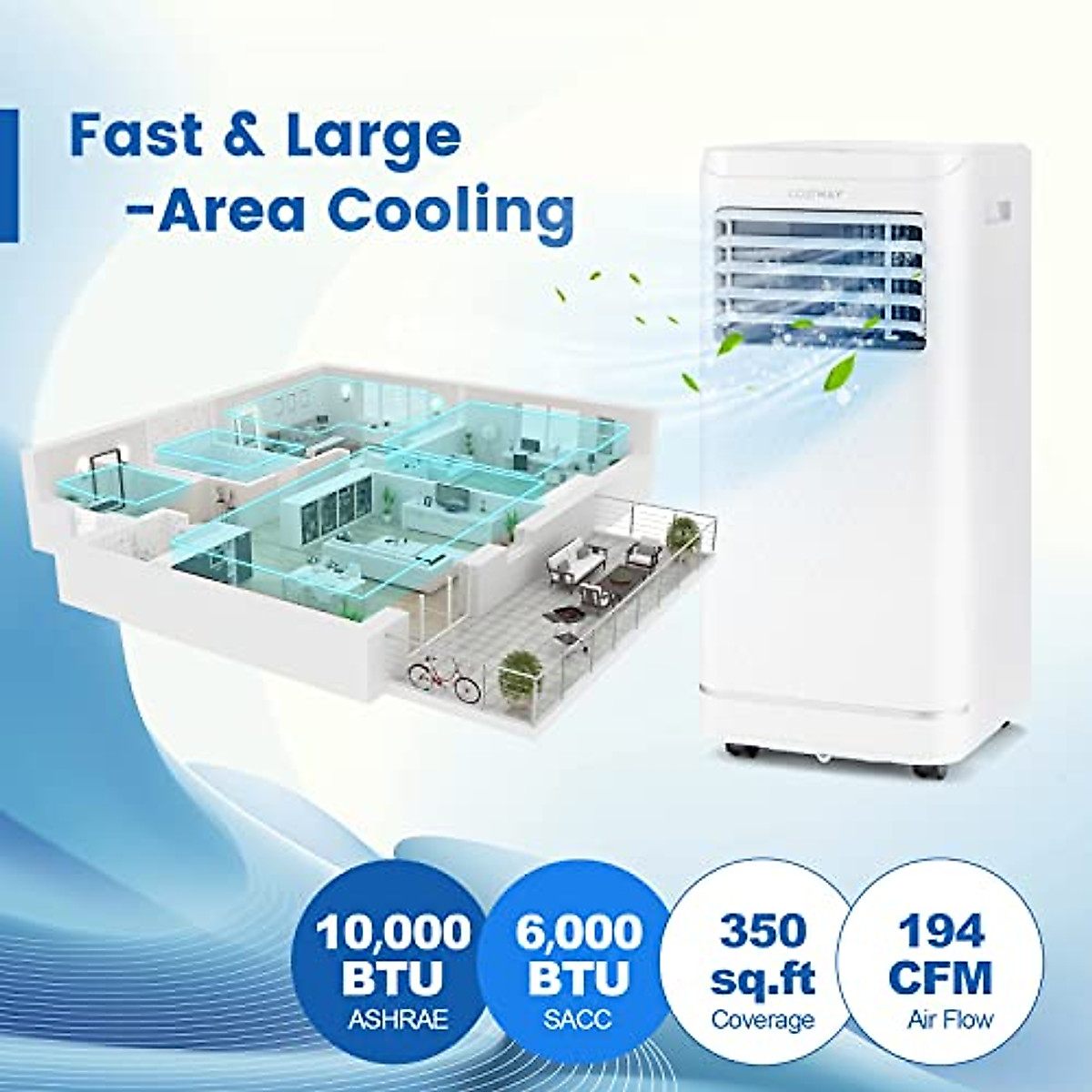 COSTWAY 10000 BTU Portable Air Conditioner, Personal AC Unit with Dehumidifier & Fan Mode, Sleep Mode, 24H Timer, LED Display, Child Lock, Remote Control, Cool Rooms up to 350 Sq.Ft (10000BTU)