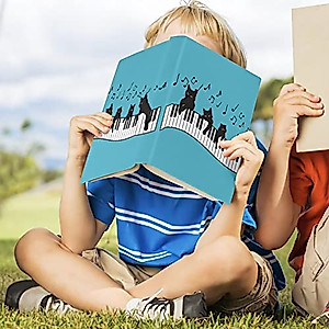 Flashideas Cat with Piano Washable Book Covers for Book Lovers Notebook Protector for Documents Protective Durable Reuseable Washable Book Dust Jacket Covers