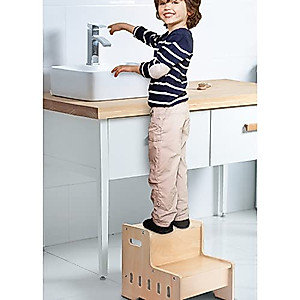 Wooden 2 Step Stool for Kids, Victostar 2 Step Stool for Bathroom, Potty Training, Kitchen and Closet, Perfect for Kids and Adults