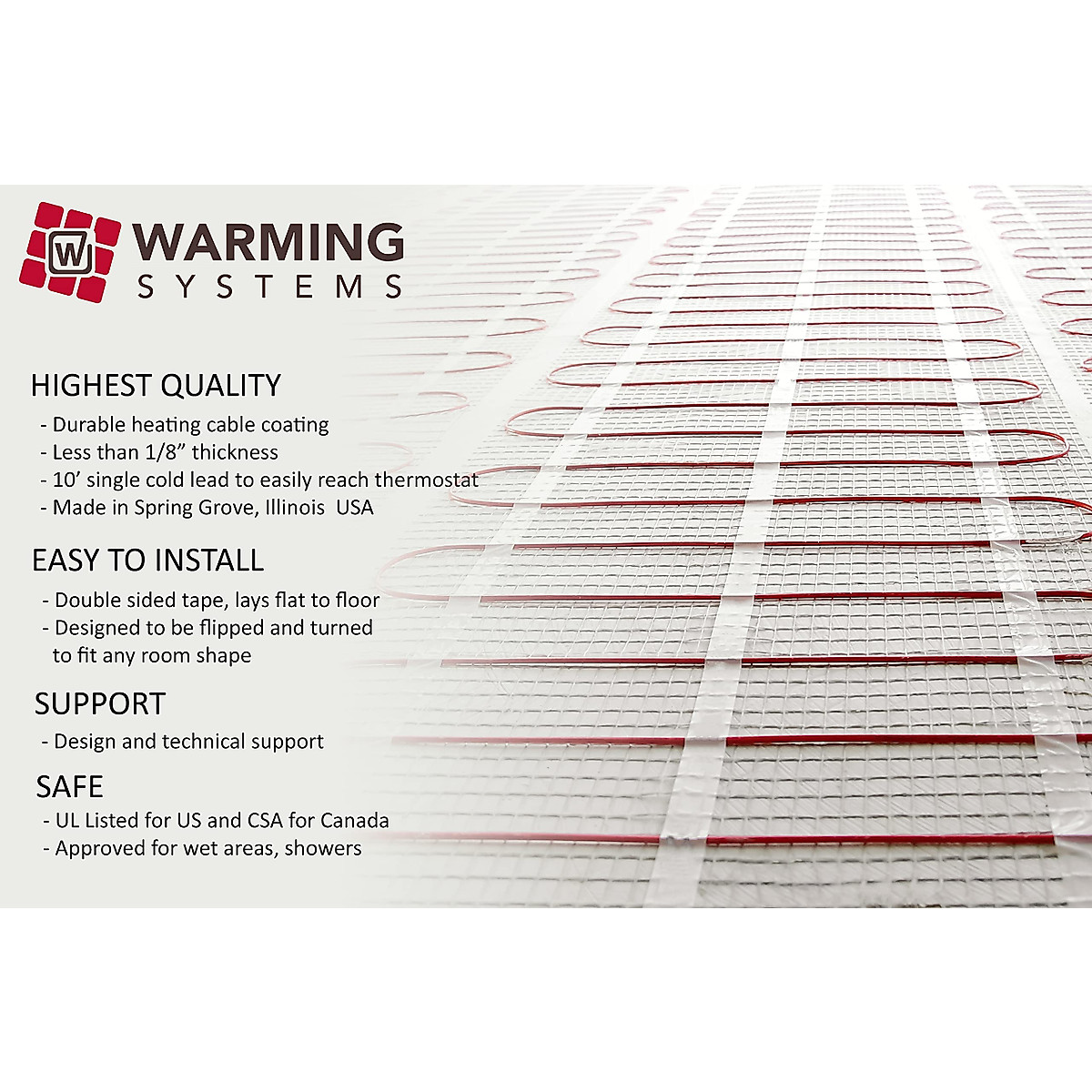 30 Sqft Warming Systems 120 V Electric Tile Radiant Floor Heating Mat with WiFi Touch Screen Programmable Thermostat. Includes Installation Monitor and Floor Temperature Sensor
